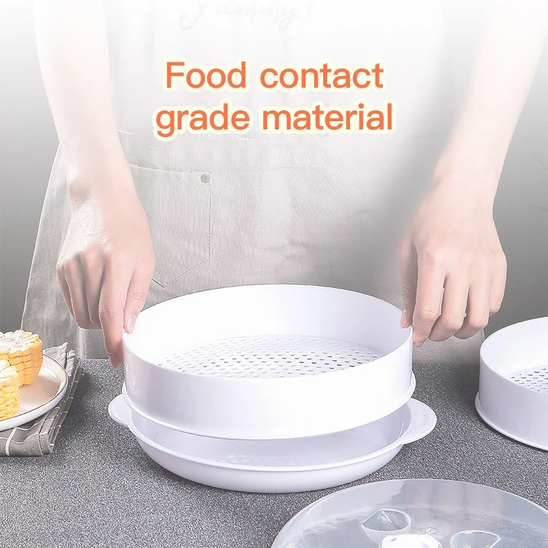 Single-Double-Plastic-Steamer-Microwave-Oven-Round-Steamer-With-Lid ...