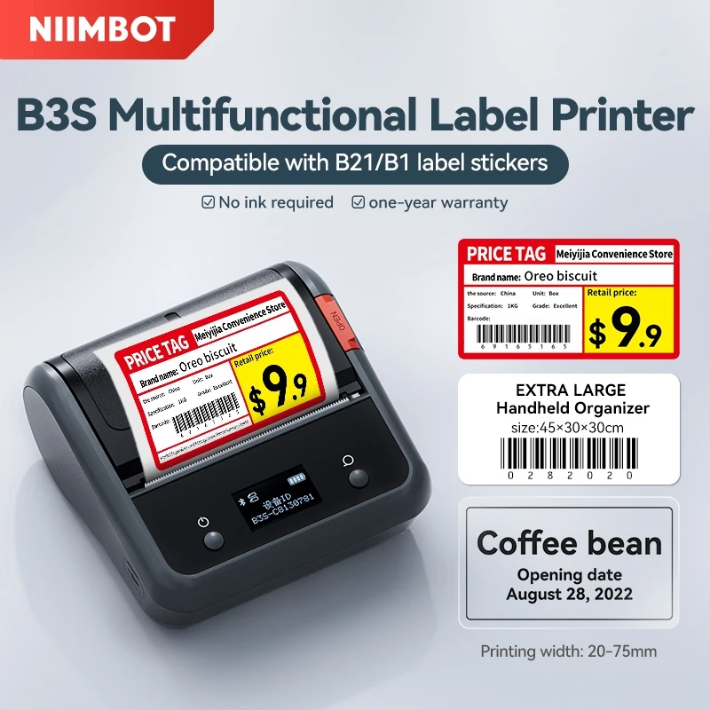 Niimbot-B3S-Label-Printer-Inkless-Bluetooth-Portable-20-75mm-For-Supermarket-Business-Self ...