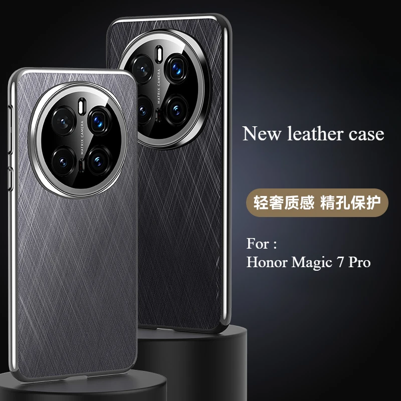 For Honor Magic 7 Pro Case Luxury Electroplated Gold Leather back Cover ...