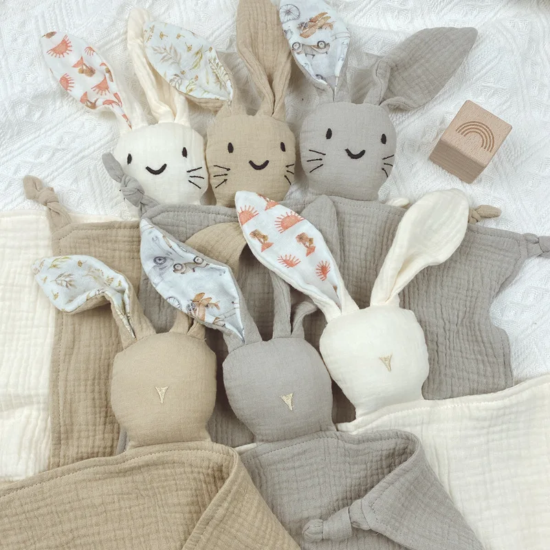 Soft-Cotton-Muslin-Baby-Bib-Stuffed-Rabbit-Doll-Newborn-Appease-Towel ...