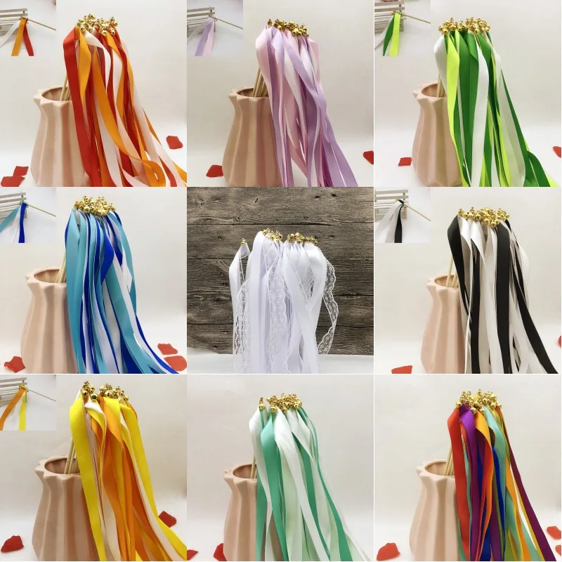 50-20pcs-Colorful-Stain-Ribbon-Wedding-Stick-Mixed-Color-Wedding-Wands ...