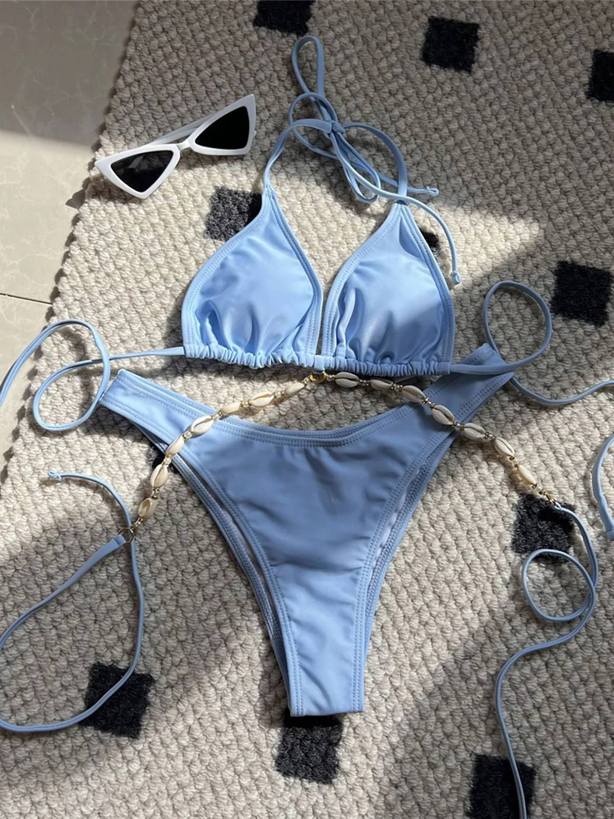 5 Colors Sexy Halter Shell Brazilian Bikini Female Swimsuit Women ...