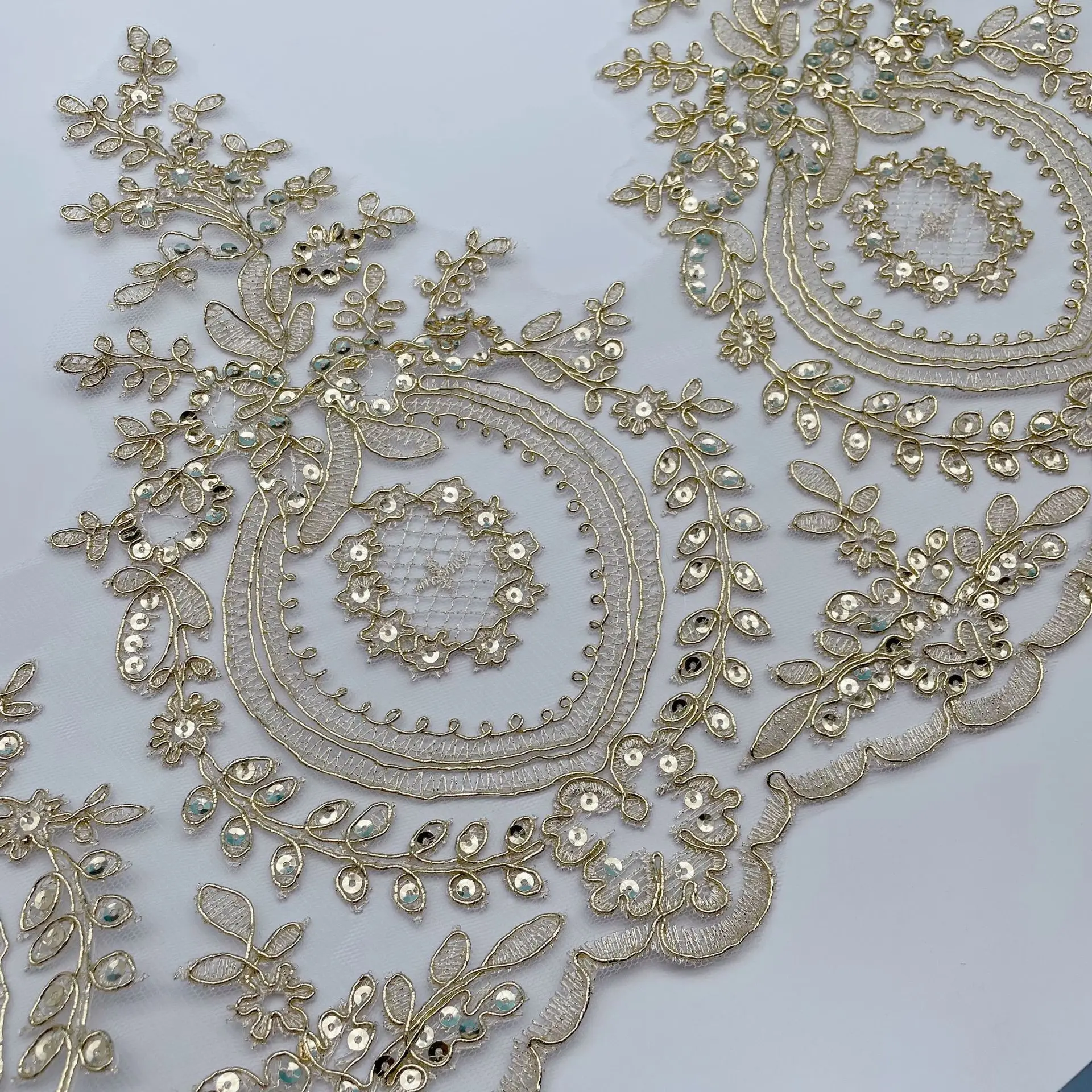 Tela-de-encaje-de-malla-de-oro-claro-para-vestidos-de-novia-bordado-de ...