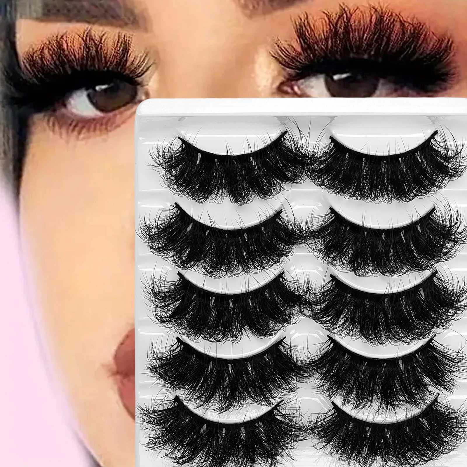 5-Pairs-False-Eyelashes-Full-Strip-20mm-Long-Lashes-Fluffy-Volume ...