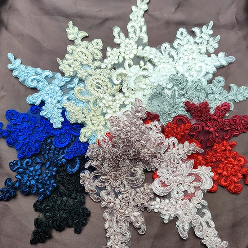 Lace-Applique-Sew-on-Patch-Fabric-1Pair-Embroidery-Flower-Exquisite ...