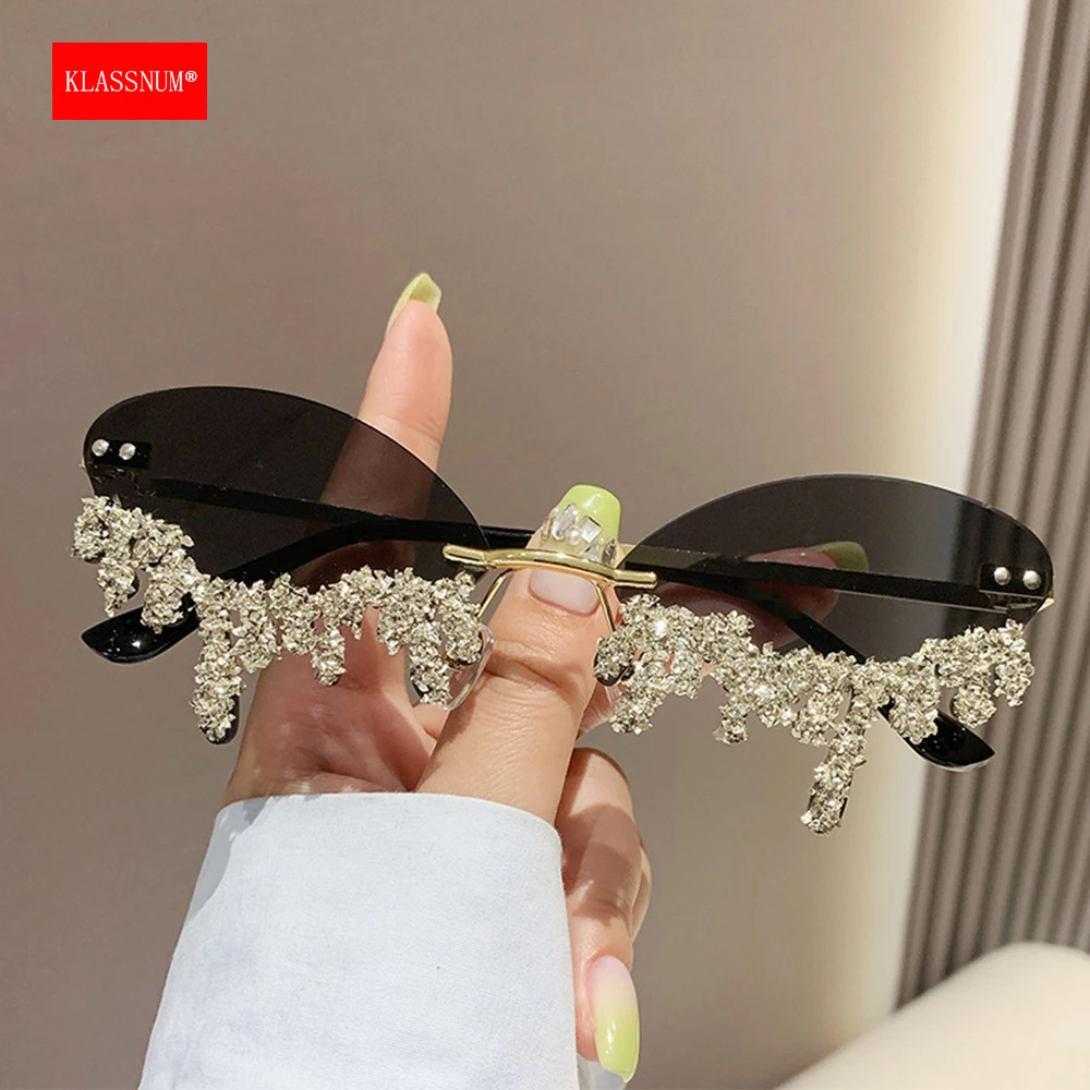 KLASSNUM-Women-Diamond-Sunglasses-Angel-Tears-Small-Frameless-Tear ...