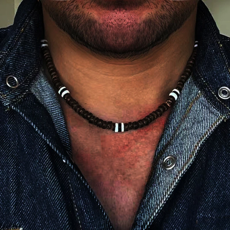 Collar de cuentas de concha de coco Vintage hecho a mano para hombres ...