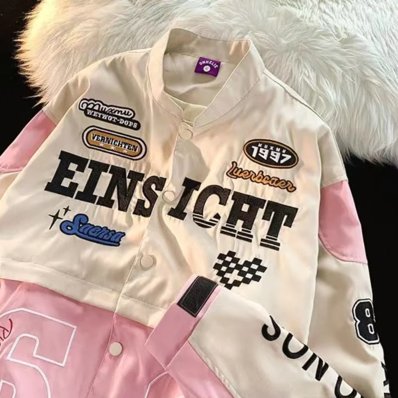 Meninas rosa motocicleta jaqueta feminina y2k estilo japonês hip hop ...