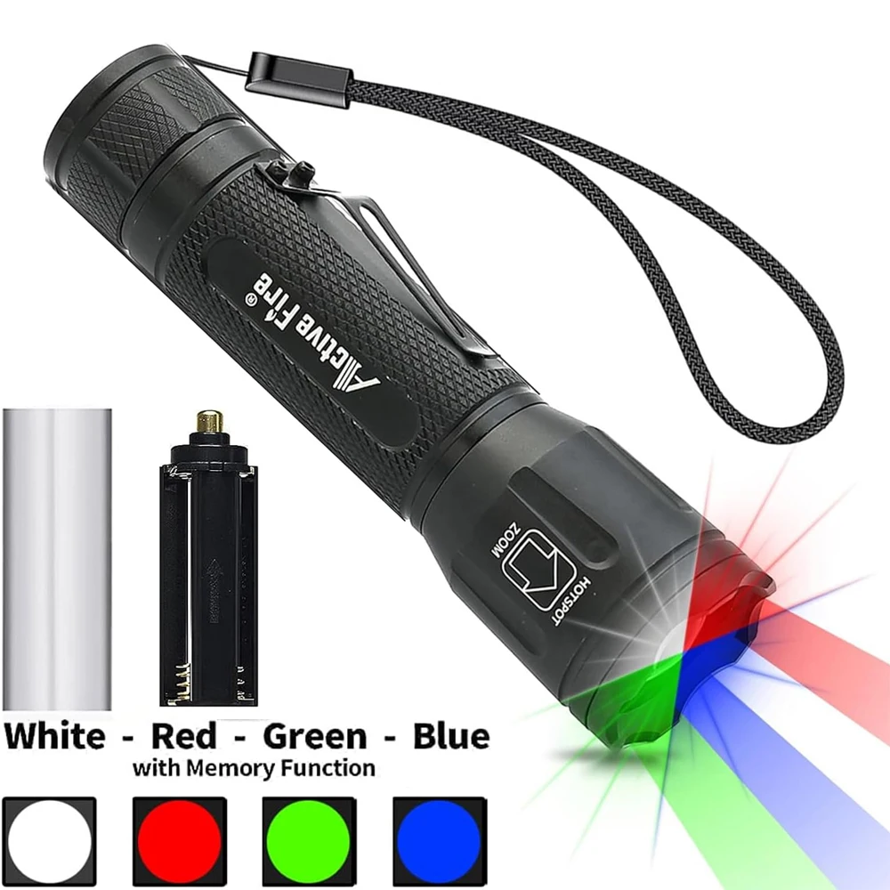 4-in-1-Multicolor-Tactical-Flashlight-Can-Zoom-White-Blue-Green-Red ...