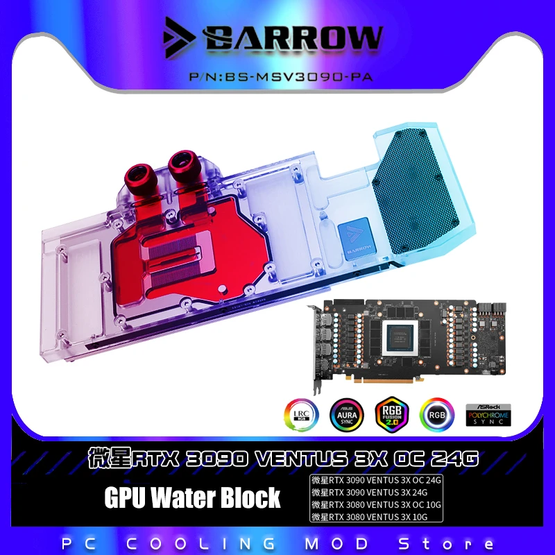 Barrow Gpu Water Block For Msi Rtx 3080/3090 Ventus 3x Oc, 5v Argb Mb ...