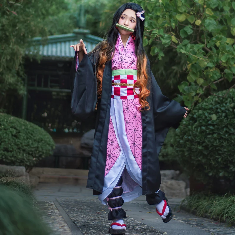 Anime-D-monen-t-ter-Nezuko-Cosplay-Kost-m-Kimono-Kimetsu-kein-Yaiba ...