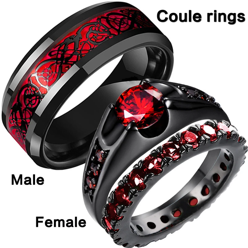 New Red Rhinestones Rings For Women Couple Jewlery Wedding Bands Bridal ...