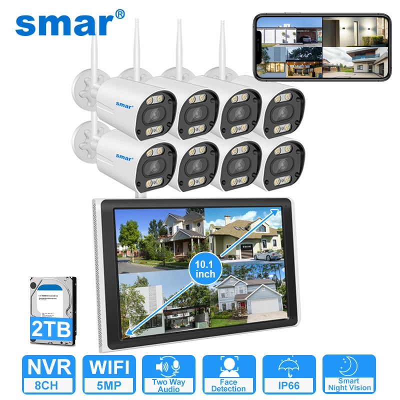 Smar-Wireless-CCTV-Surveillance-System-Kit-de-C-mera-WiFi-AI-Face ...