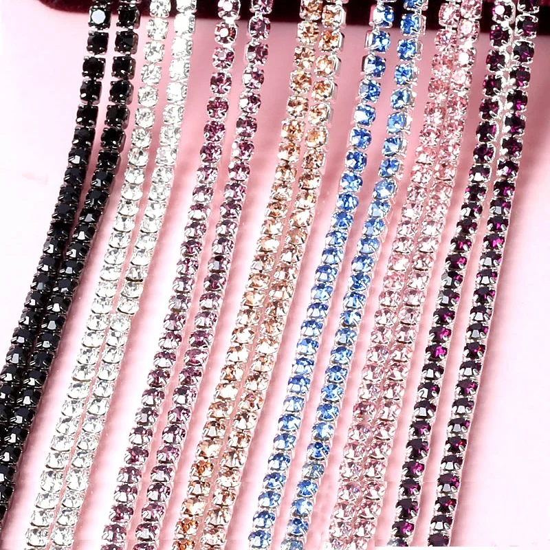 SALE Rhinestone Cup Chain Silver Based Claw Mix Crystal Sew on Cup ...