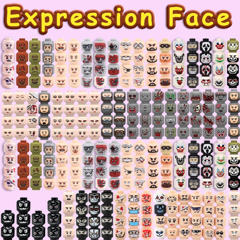 MOC DIY Figure Head Faces Laugh Cry Cute Facial Expression Building ...
