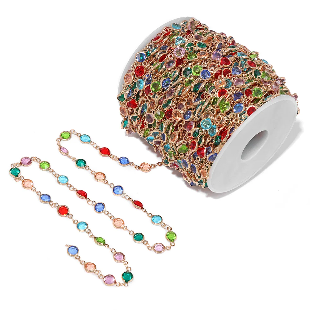 Natural-Colorful-Crystal-Bead-Chains-Gold-Color-Adjustable-Chain-for ...