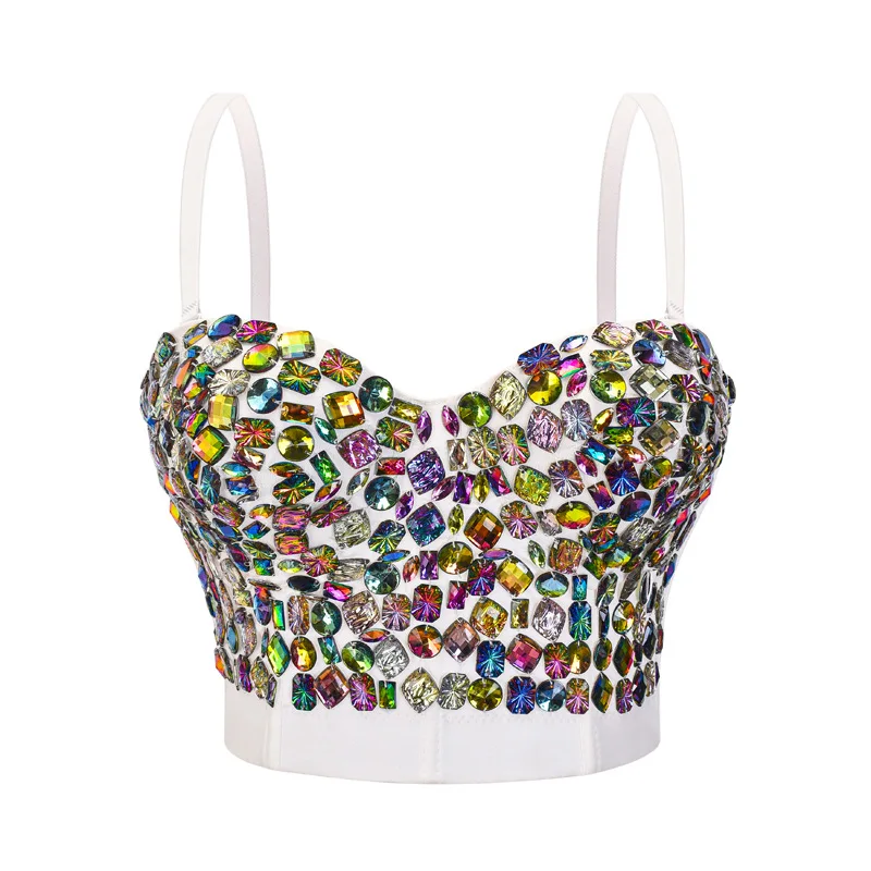 White Multicolored Diamonds Gothic Punk Bras For Women Push Up Bralette ...