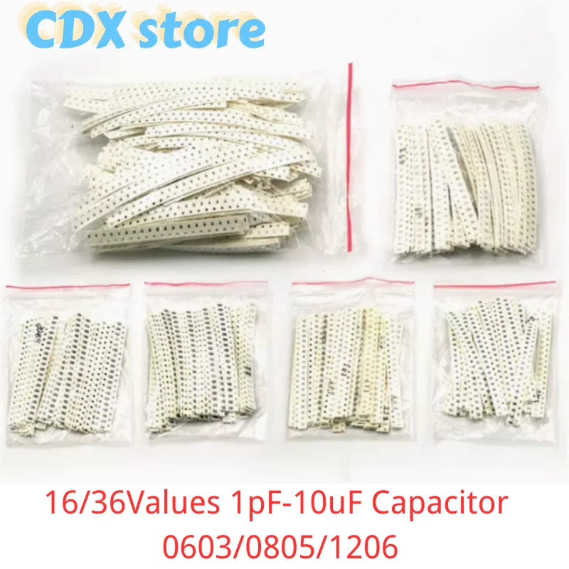 36Values 1pF-10uF Electronic Capacitor set 1206 SMD Ceramic Capacitors ...