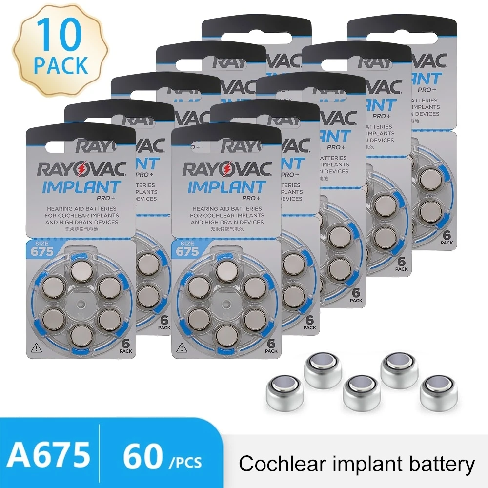 60Pcs-Implant-Cochlear-Hearing-Aid-Batteries-675-A675-675a-PR44-High ...
