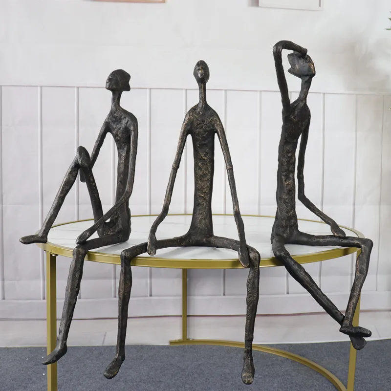 Creative-Abstract-Metal-Human-Sculpture-Cast-Iron-Black-Person-Desktop ...
