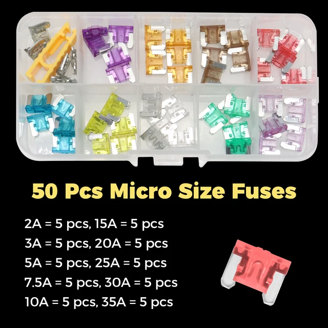 100/50pcs Car Truck Micro Blade Fuses 2A 3A 5A 7.5A 10A 15A 20A 25A 30A 35A AMP Mini Size Fuse ...