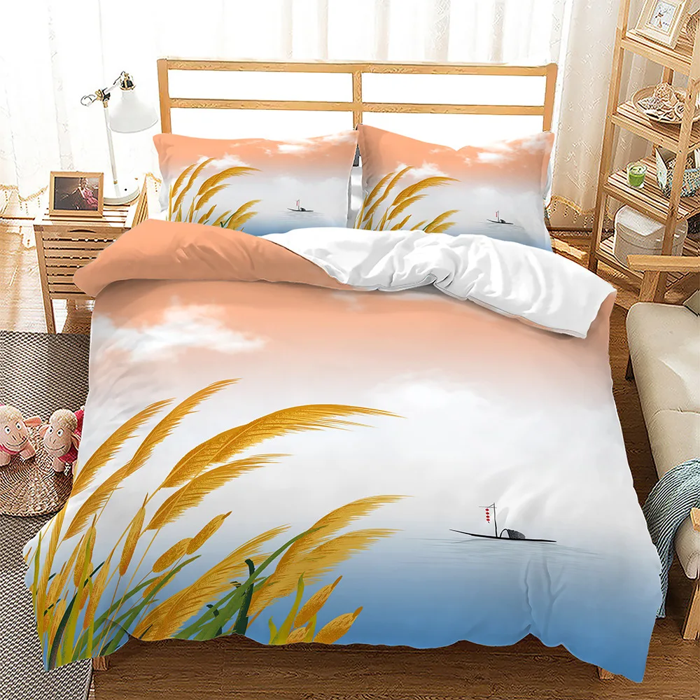 Natural Scenery Theme Duvet Cover Set 3d Print Reed Dandelion Flowers Polyester Bedding Set For ...