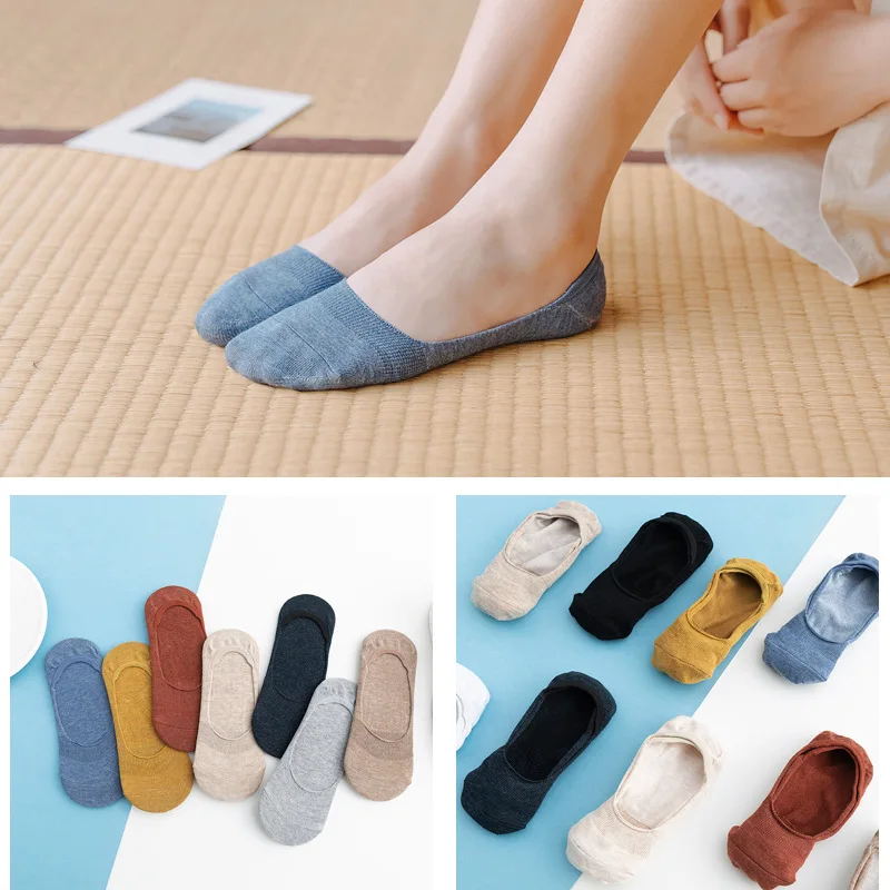 10 Pcs = 5 Pairs Women Cotton Invisible No Show Socks Non-slip Summer ...