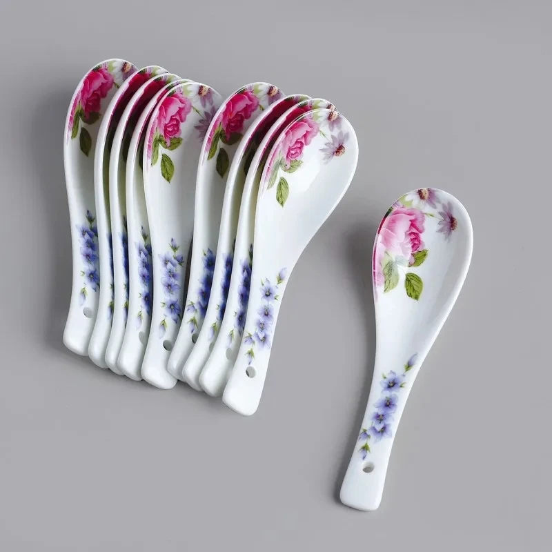 10pcs-bone-china-spoon-set-rose-blossom-design-kitchen-tableware ...