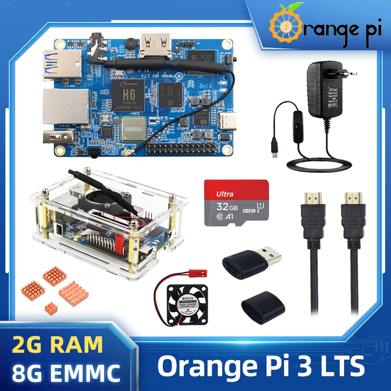 Original Orange Pi 3 LTS 2G RAM 8G EMMC WIFI BT5.0 Gigabit 1.8Ghz AllWinner H6 SoC Mini Computer ...