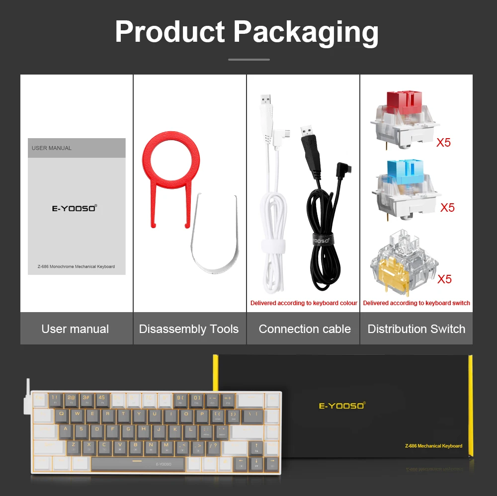 E-YOOSO Z686 USB Mini slim Mechanical Gaming Wired Keyboard Red Switch ...