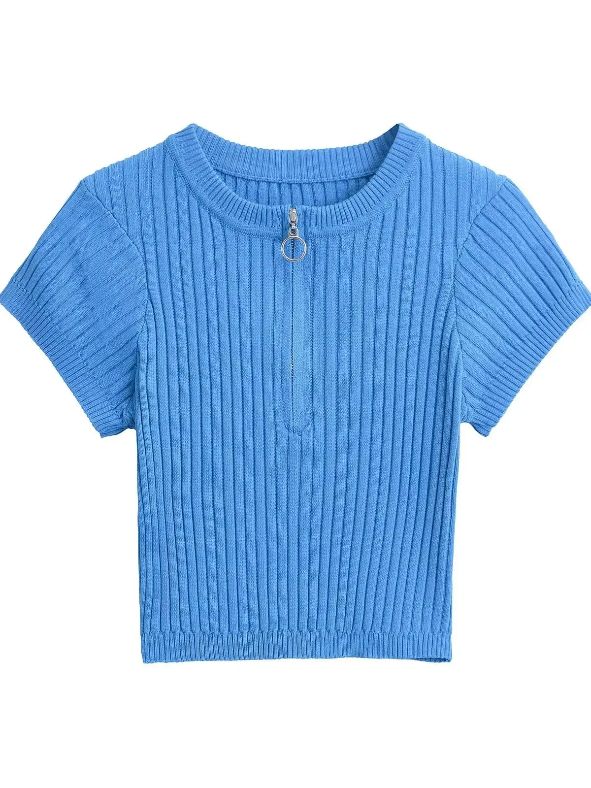 XNWMNZ-Top-feminino-sem-costura-com-z-per-gola-redonda-manga-curta-fino ...