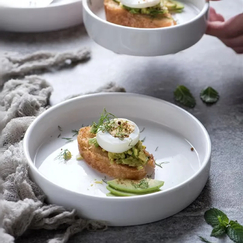 White Ceramic Deep Plates Household Breakfast Dishes Dessert Salad ...