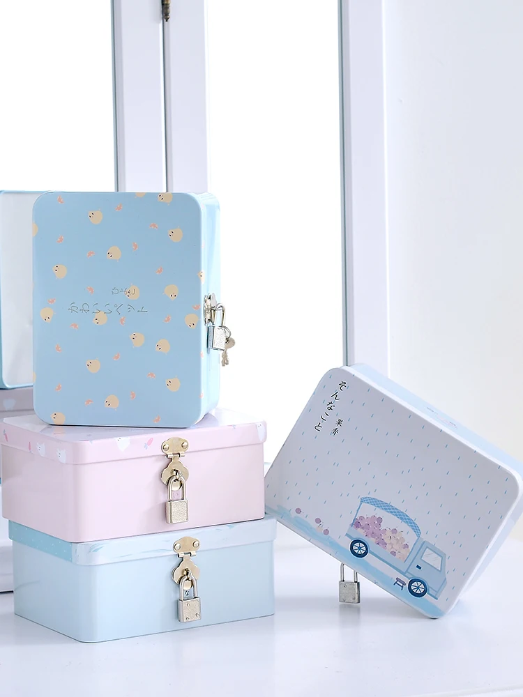 Storage-Boxes-With-Lock-And-Key-Colorful-Tin-Box-Sealed-Jar-Money-Bank ...