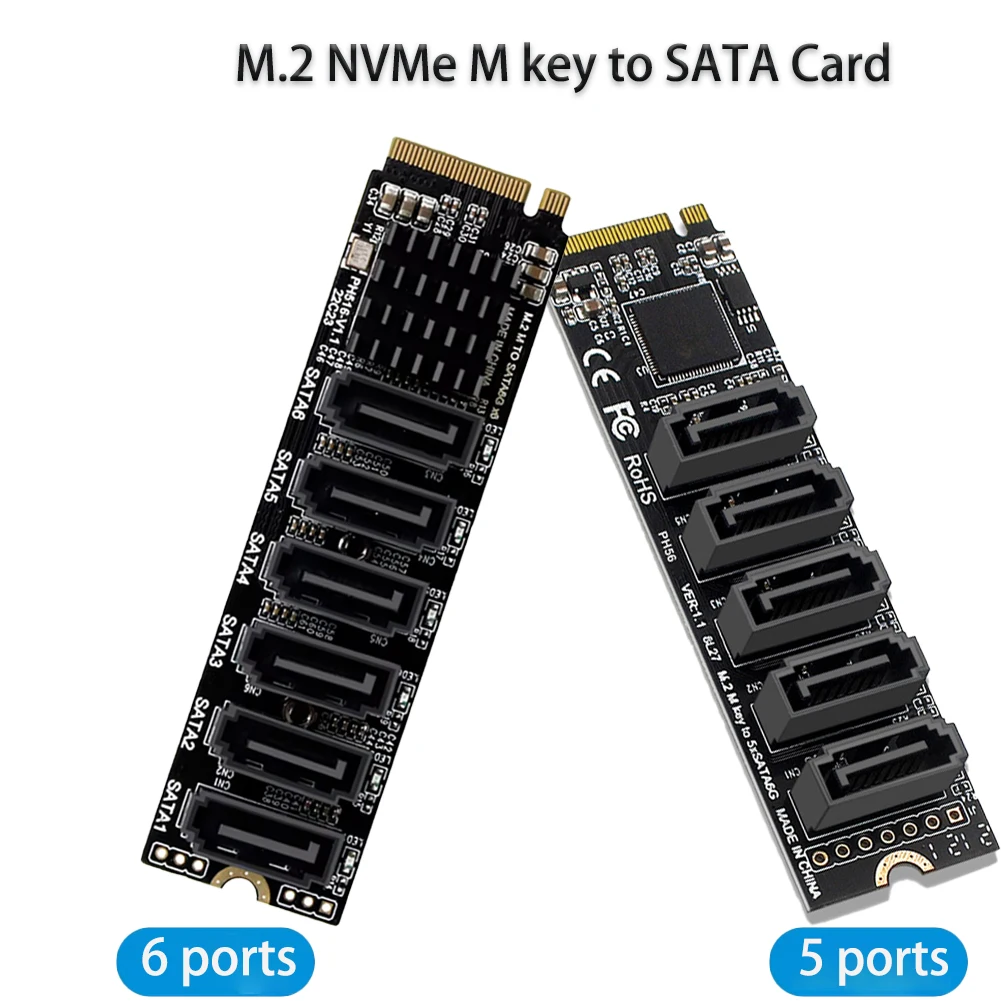M.2 NVME PCI-E PCIE X4 X8 X16 To 6 Ports 5 Ports 3.0 SATA Adapter Card ...