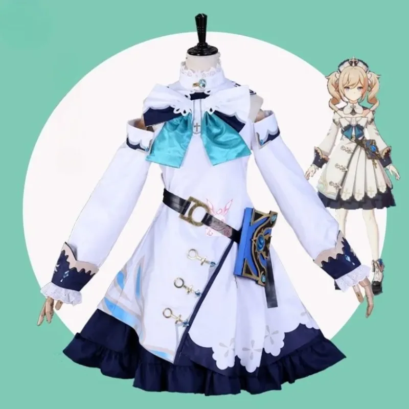 Yuanshen Cosplay Anime Suit Mund Barbara Cos Game Loli Girl Wig Full ...
