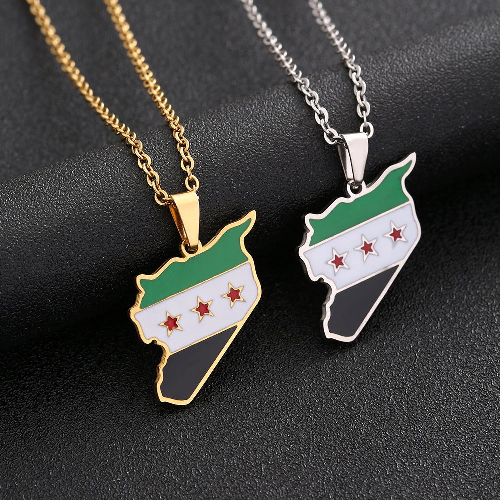 Syria-Map-Flag-Pendant-Necklace-Stainless-Steel-For-Women-Men-Gold ...
