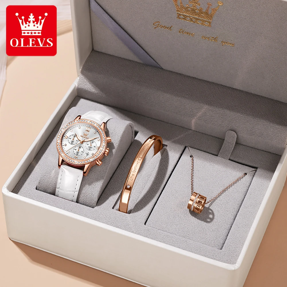 Olevs Diamond Dial Quartz Watch For Women Elegant Leather Strap Ladies ...