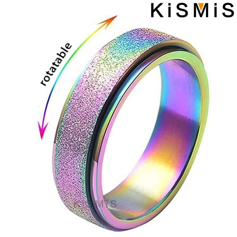 KISMIS 1PC Stainless Steel Fidget Spinner Rings For Women Mens Sand ...