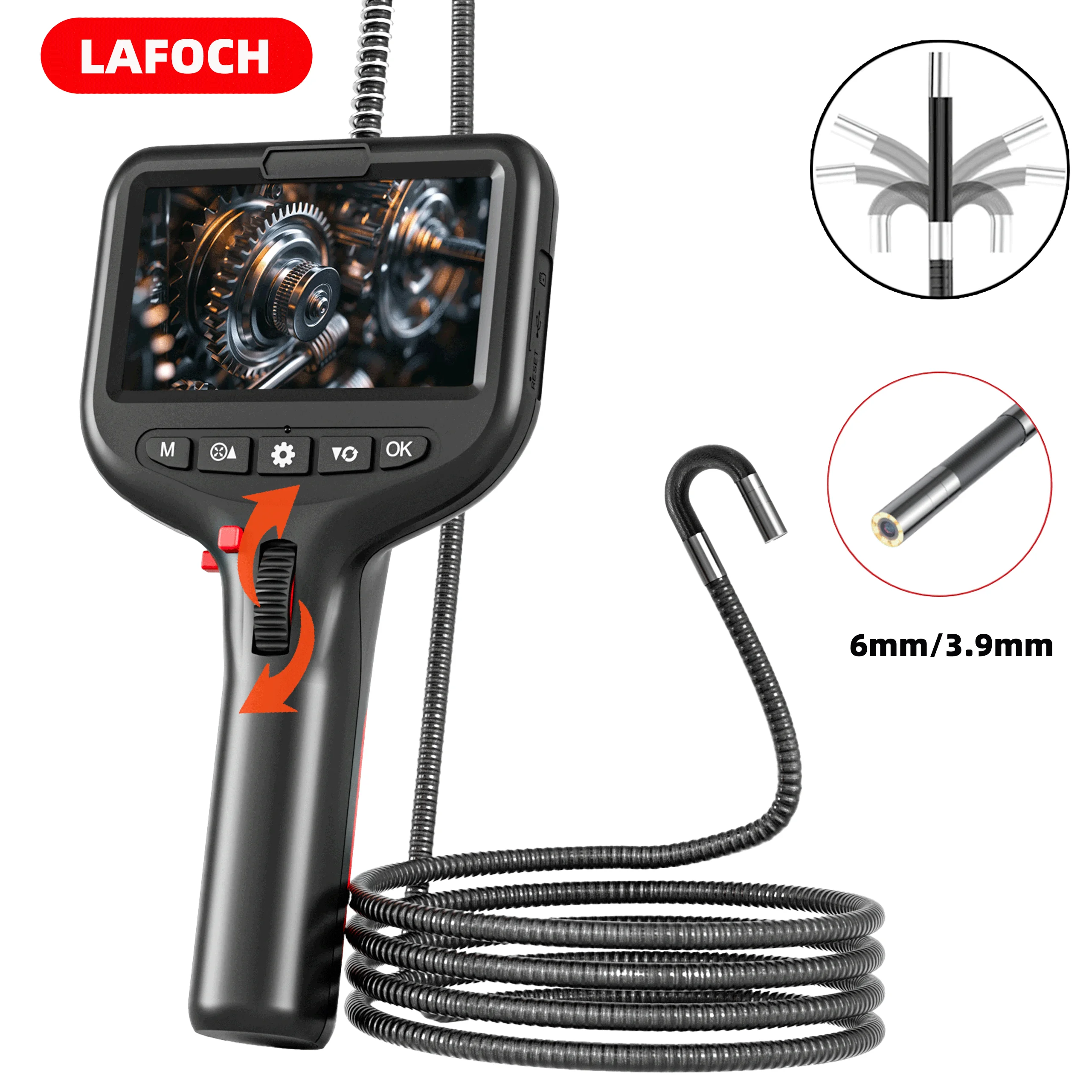 4.3inch 3.9/6.2mm Industrial Endoscope Camera 360 Degree Rotation 1080P ...