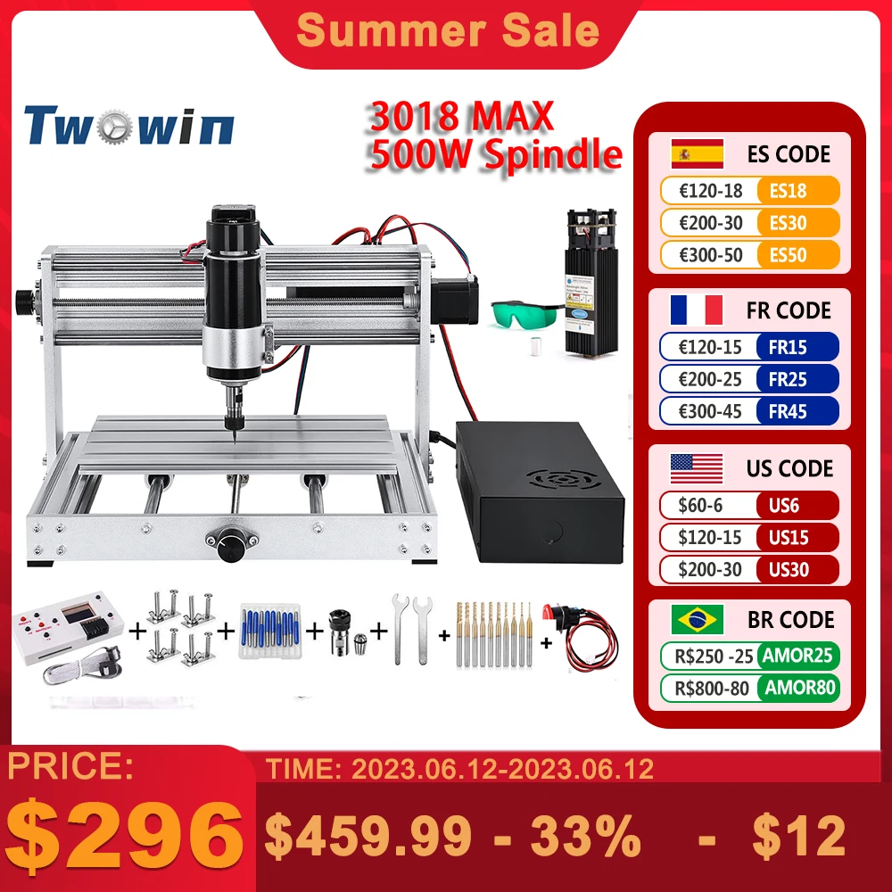 TWOWIN 3018 Max 500W CNC Laserengraver DIY Schneiden Fräsen Router Laser Graviermaschine Holz ...