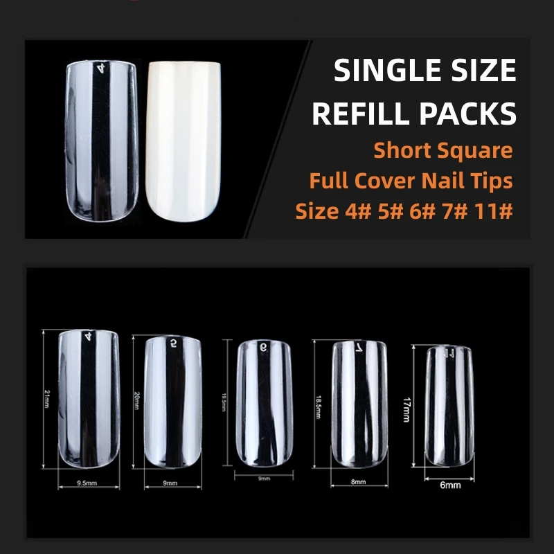 500pcs-Full-Cover-Short-Square-False-Nails-REFILL-Packs-Single-Size-5-6 ...