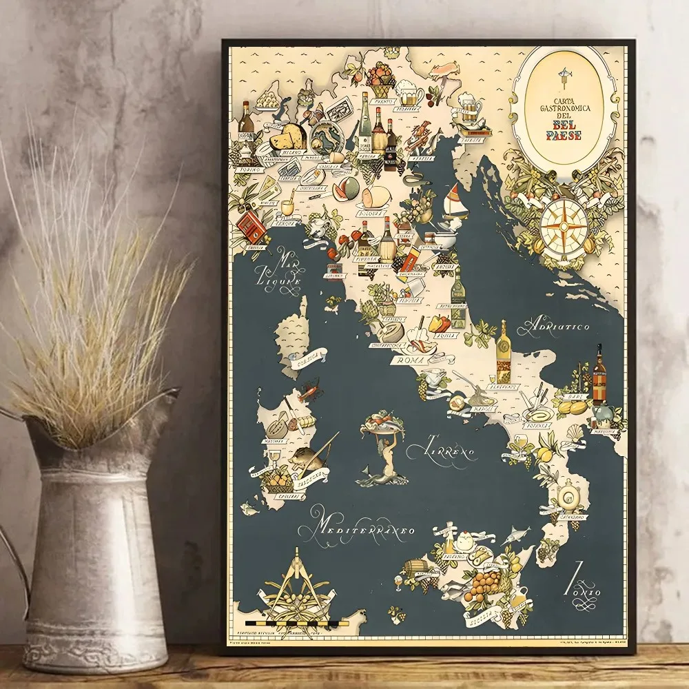 Map-Of-Italy-Food-Adventure-Map-Poster-Kraft-Paper-Vintage-Poster-Wall ...