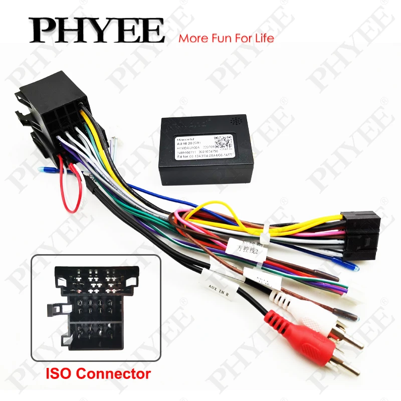 ISO Harness Adapter CAN Bus Decoder 16 Pin Plug Connector RCA Audio Car ...