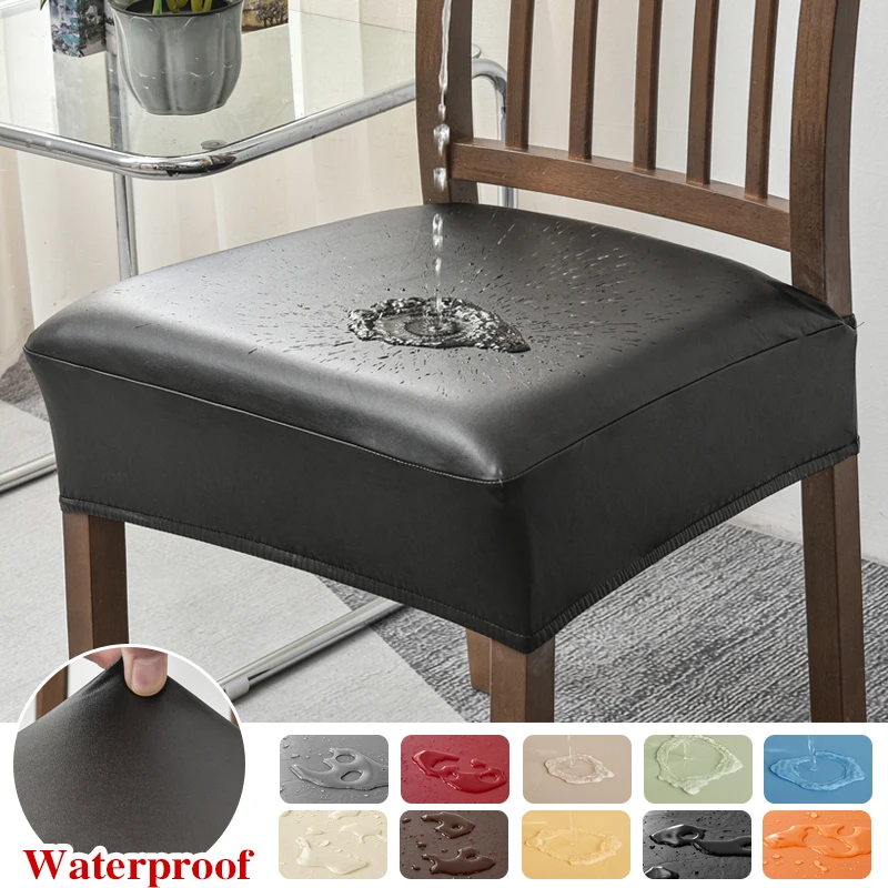 WaterProof-Square-Chair-Cushion-Cover-PU-Leather-Seat-Slipcover-Chair ...
