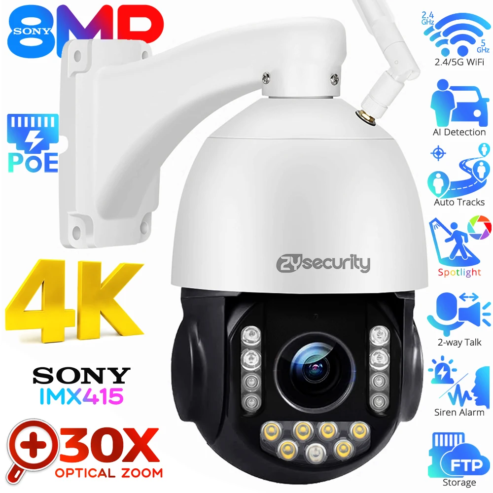 4K-8MP-30X-Zoom-WiFi-PTZ-Camera-Outdoor-Security-PoE-IP-Camera-Human ...