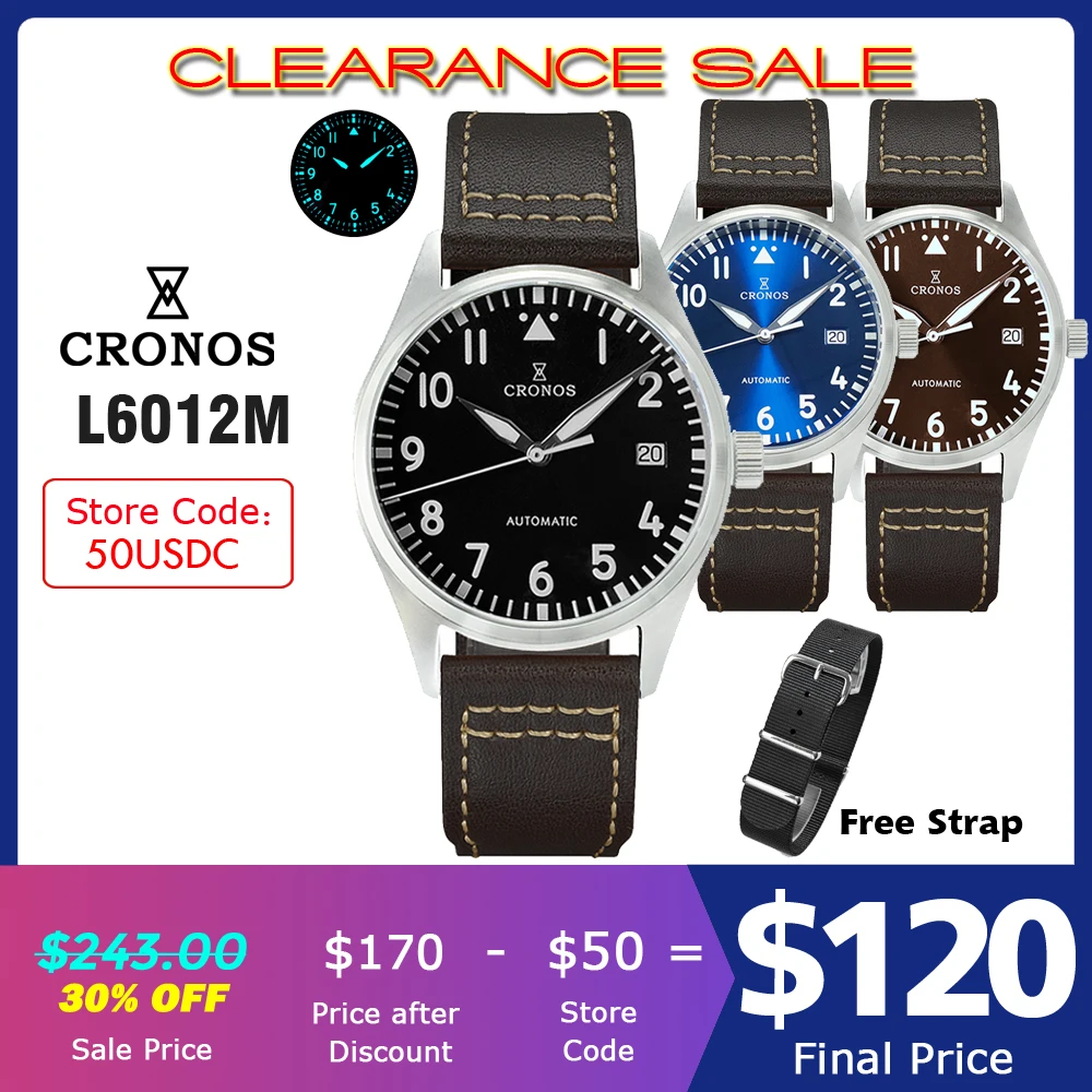 Cronos-Pilot-Flieger-Mechanical-Men-Watch-39mm-Stainless-steel-Super ...