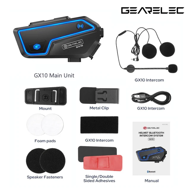 GEARELEC GX10 Bluetooth Motorcycle Intercom Helmet Headset 10 Riders ...