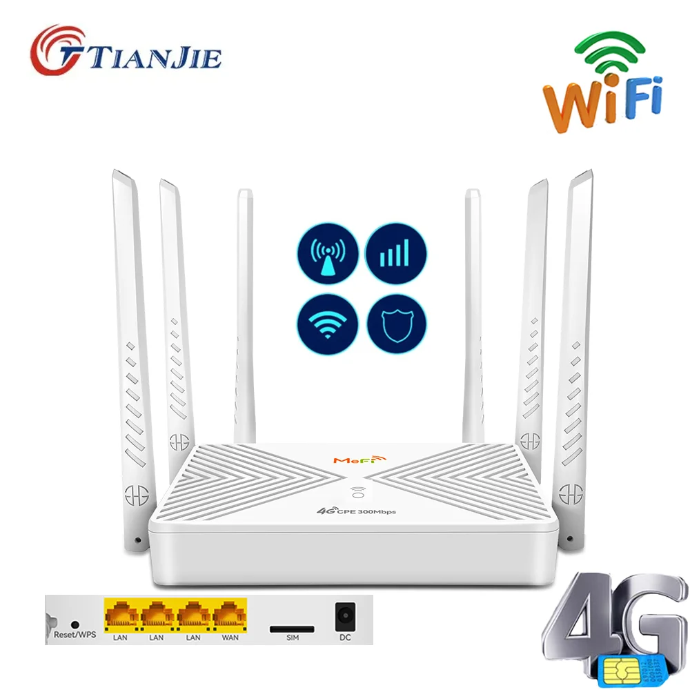 TIANJIE Unlock 300Mbps 4G Router LTE SIM card Wifi modem 4 High-gain ...