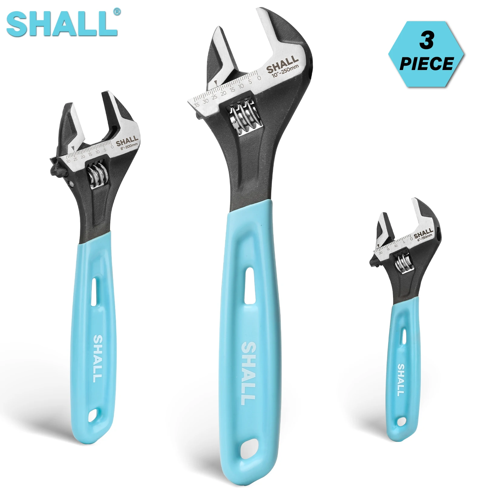 SHALL-3PCS-Adjustable-Wrench-Set-150-200-250mm-Cr-V-Steel-Wrench-Black ...