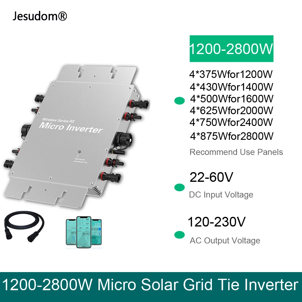 New Mppt Solar Grid Tie Inverter 1200w 1400w 2000w 2400w 2800w For 4 ...